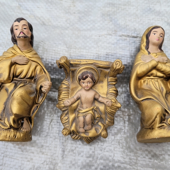 Holiday | Vintage Xmas Nativity Paper Mache 3 Figures Holy Family Mary ...